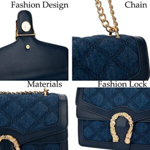 Aiqudou Quilted Crossbody Shoulder Bag for Women - Small Denim Chain Purse Leather Strap Fashion Casual Messenger Purse Bag(Denim Blue)