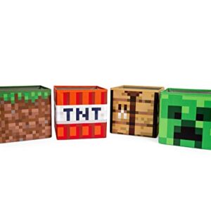 Minecraft 10-Inch Storage Set of 4 Bins | Includes Creeper, TNT, Grass, Crafting Table | Fabric Basket Container, Cubby Closet Organizer, Home Decor for Playroom | Video Game Gifts And Collectibles