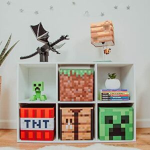 Minecraft 10-Inch Storage Set of 4 Bins | Includes Creeper, TNT, Grass, Crafting Table | Fabric Basket Container, Cubby Closet Organizer, Home Decor for Playroom | Video Game Gifts And Collectibles