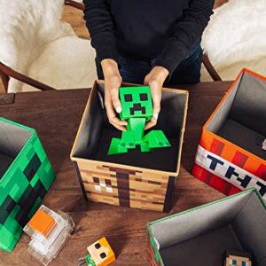 Minecraft 10-Inch Storage Set of 4 Bins | Includes Creeper, TNT, Grass, Crafting Table | Fabric Basket Container, Cubby Closet Organizer, Home Decor for Playroom | Video Game Gifts And Collectibles