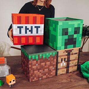 Minecraft 10-Inch Storage Set of 4 Bins | Includes Creeper, TNT, Grass, Crafting Table | Fabric Basket Container, Cubby Closet Organizer, Home Decor for Playroom | Video Game Gifts And Collectibles