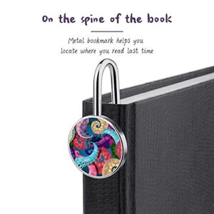 Exquisite Personalized Silver Metal Bookmark with Customized Pattern,Durable Creative Stainless Steel Book Marker as Gift for Kids Teens Adult Colorful Octopus