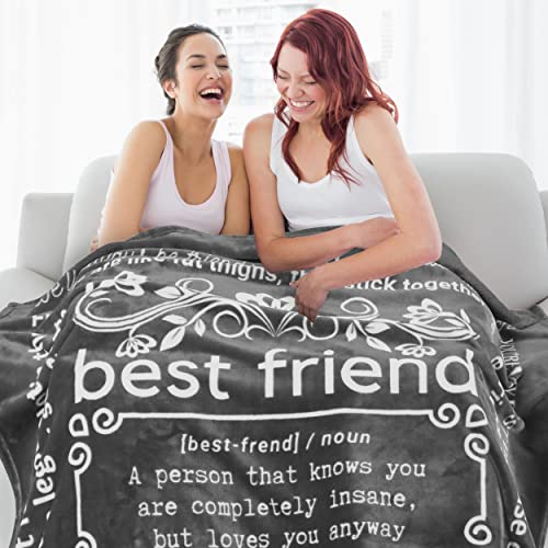 FILO ESTILO Funny Best Friend Birthday Gifts for Women, Best Friend Blanket, Unique Friendship Throw Full of Fun Gag Quotes and Sayings for Bestie, BFF, Long Distance 60x50 Inches (Grey, Fleece)