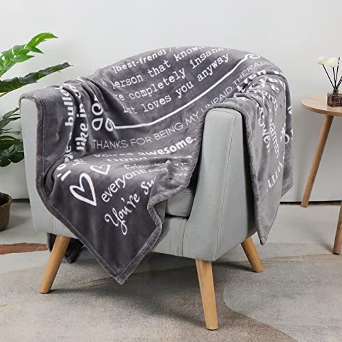 FILO ESTILO Funny Best Friend Birthday Gifts for Women, Best Friend Blanket, Unique Friendship Throw Full of Fun Gag Quotes and Sayings for Bestie, BFF, Long Distance 60x50 Inches (Grey, Fleece)