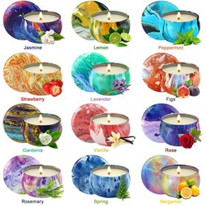 12 Pack Scented Candles Gift Set 2.5oz Strong Fragrance Aromatherapy Candles Natural Soy Wax Candles Portable Travel Tin Jar Candles Gifts for Home Scented Decoration Birthday Valentine'sDay