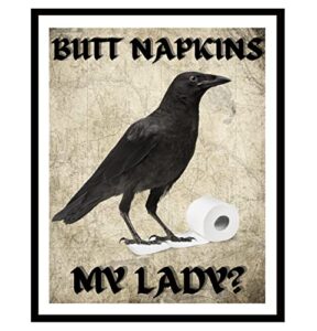 8×10 black raven decor, gothic bathroom decor | vintage powder room crow decor, funny, spooky, creepy bathroom decor for men, halloween bathroom decor, raven poe decor (8×10 unframed)