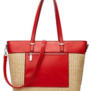 Women Tote Bags Straw Beach Top Handle Satchel Handbags PU Faux Leather Shoulder Purse