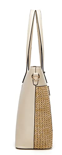 Women Tote Bags Straw Beach Top Handle Satchel Handbags PU Faux Leather Shoulder Purse