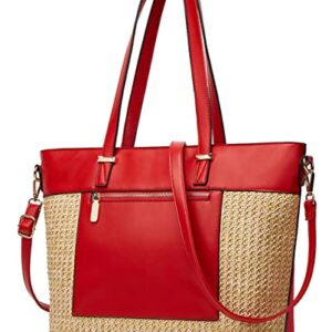 Women Tote Bags Straw Beach Top Handle Satchel Handbags PU Faux Leather Shoulder Purse