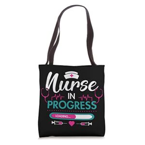 nurse in progress funny nursing student future nurse tote bag