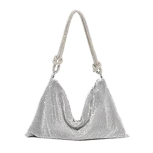 Women Dinner Party Rhinestone Slouchy Shoulder bag Evening Handbag Luxury Clutch Crystal Diamonds Bling Wedding Purse (Silver Rhinestone)