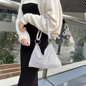 Women Dinner Party Rhinestone Slouchy Shoulder bag Evening Handbag Luxury Clutch Crystal Diamonds Bling Wedding Purse (Silver Rhinestone)