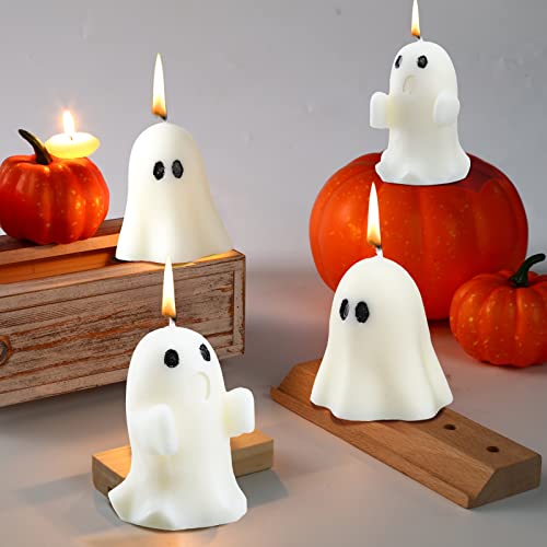 4 Pieces Large Halloween Ghost Candles Ghost Scented Candles White Candles Spooky Candles Goth Gifts for Ghost Decor Home Decor Halloween Party Bedroom Room Table Decorations, 2 Style (Ghost)