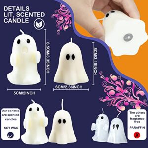 4 Pieces Large Halloween Ghost Candles Ghost Scented Candles White Candles Spooky Candles Goth Gifts for Ghost Decor Home Decor Halloween Party Bedroom Room Table Decorations, 2 Style (Ghost)