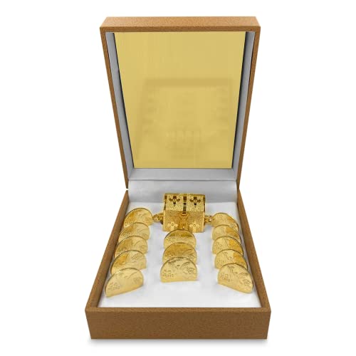 Customizable Wedding Unity Coins 24K Gold Plated with Case, Treasure Box, Arras Matrimoniales (Virgen)