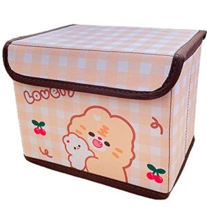 chanshi fabric storage bin, folding basket with lid – non-woven cloth storage, portable desktop organizer, cartoon patterns open shelf box for desktop sundries snacks