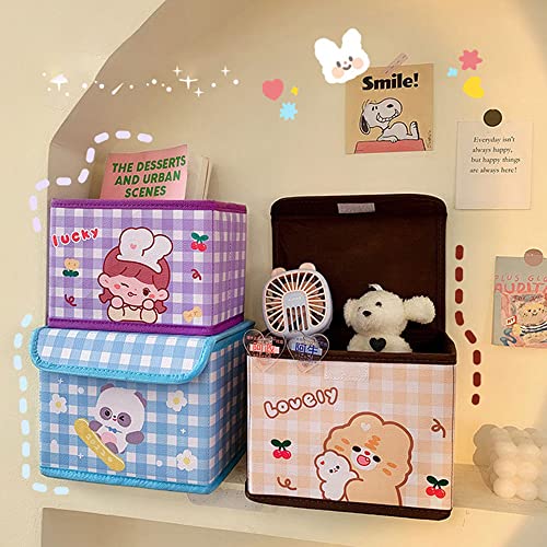 Chanshi Fabric Storage Bin, Folding Basket with Lid - Non-Woven Cloth Storage, Portable Desktop Organizer, Cartoon Patterns Open Shelf Box for Desktop Sundries Snacks