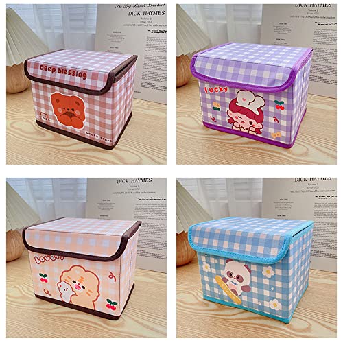 Chanshi Fabric Storage Bin, Folding Basket with Lid - Non-Woven Cloth Storage, Portable Desktop Organizer, Cartoon Patterns Open Shelf Box for Desktop Sundries Snacks