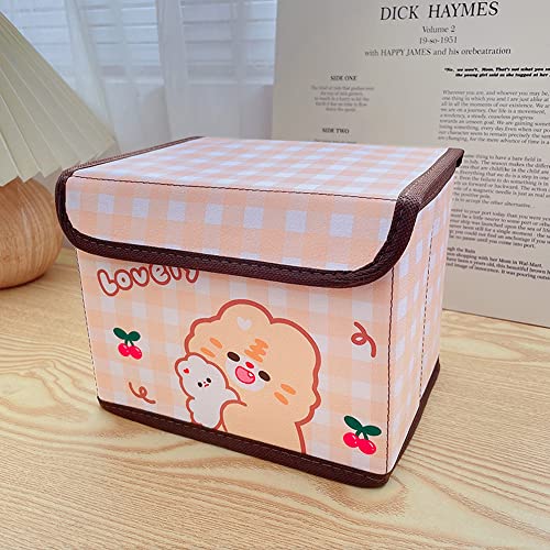 Chanshi Fabric Storage Bin, Folding Basket with Lid - Non-Woven Cloth Storage, Portable Desktop Organizer, Cartoon Patterns Open Shelf Box for Desktop Sundries Snacks