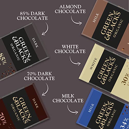 Green & Black’s Organic Chocolate Variety Pack, 85% Dark Chocolate, 70% Dark Chocolate, Milk Chocolate, Milk Chocolate with Almonds & White Chocolate, 8 - 3.17 oz Bars