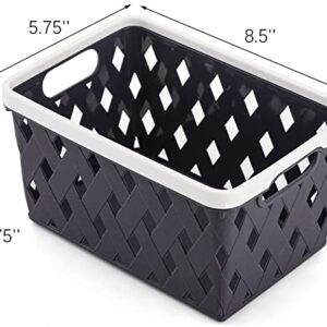 Yesland 9 Pack Plastic Storage Basket Bins, 8.5 x 5.8 x 4.8 Inch Organizing Book Bins Baskets with Handle, Small Stackable Plastic Basket for Classroom or Home Organizing - Blue, White, Grey