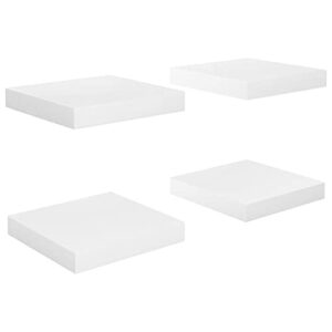 FAMIROSA 4PCS Floating Wall Shelves, High Gloss White Wall Mounted Shelves with Invisible Brackets for Bedroom Living Room Bathroom Kitchen, Shelves for Wall Decor Storage, 9.1" x 9.3" x 1.5"