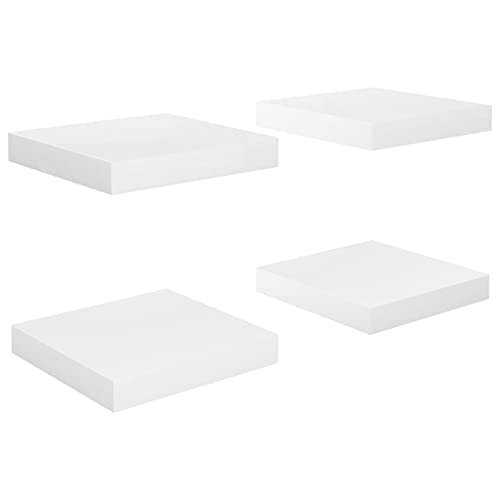 FAMIROSA 4PCS Floating Wall Shelves, High Gloss White Wall Mounted Shelves with Invisible Brackets for Bedroom Living Room Bathroom Kitchen, Shelves for Wall Decor Storage, 9.1" x 9.3" x 1.5"