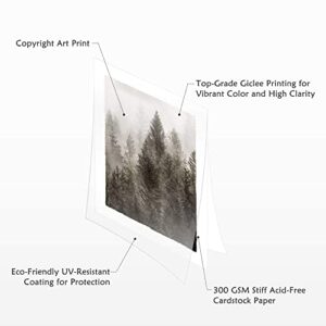 Nature Landscape Framed Wall Art: Home Office Bedroom Living Room Bathroom Modern Foggy Mountain Painting Country Black Misty Forest Picture Pine Tree Woodland Lake Scene Print Wildlife Animal Deer Artwork