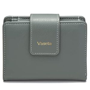 VASETA Small Womens Wallet Pocket Card Case Purse PU Leather Bifold Compact RFID Blocking with ID Window