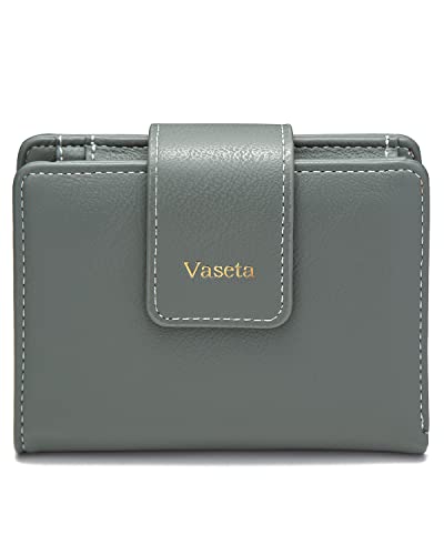 VASETA Small Womens Wallet Pocket Card Case Purse PU Leather Bifold Compact RFID Blocking with ID Window