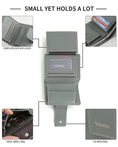 VASETA Small Womens Wallet Pocket Card Case Purse PU Leather Bifold Compact RFID Blocking with ID Window