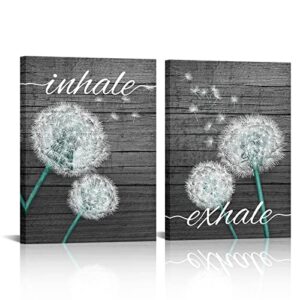 homeoart farmhouse decor inhale exhale wall art dandelion flower painting canvas prints yoga room meditation room decor framed (12″x16″x2 panel)