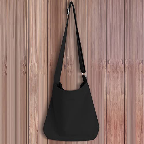 TOPTIE Custom Black Canvas Hobo Tote Bag with Logo, Personalized Crossbody Bag for School, Large Shoulder Bag