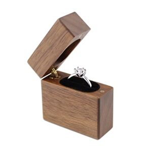 Wooden Slim Proposal Engagement Ring Box, Walnut Flip Lid Ring Box for Proposal Wedding Ring Storage