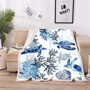 lingxuqk sea turtle fleece throw blanket underwater world sea turtle sea grass natural watercolor style plush sherpa blanket cozy fluffy blanket sea turtle gifts…