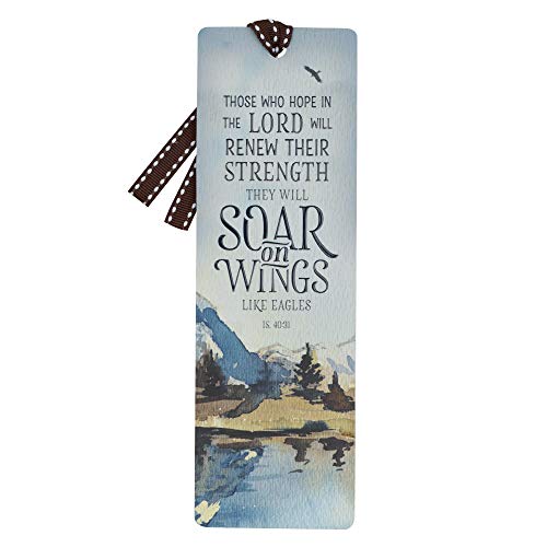 Premium Scripture Bookmark They Will Soar on Wings Isaiah 40:31 Bible Verse Scenic Watercolor Mountains Inspirational Bookmark for Men and Women w/Ribbon