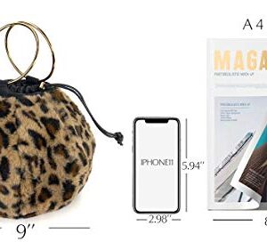 Fur Round Top Handle Bag Women Purse Ring Handle Clutch Chain Shoulder Handbag (Leopard Print)