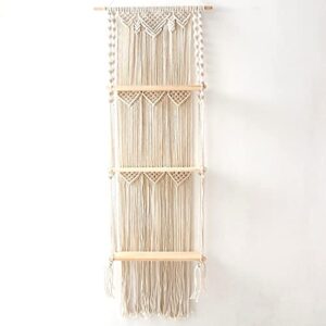 chaokui macrame wall hanging shelf 3-tier,handmade boho macrame shelf for plants and decor, wall hanging shelves to organize and decor for living room, bedroom, bathroom (16” w/55 h / 3-tier)