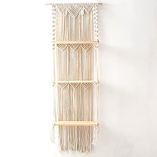 Chaokui Macrame Wall Hanging Shelf 3-Tier,Handmade Boho Macrame Shelf for Plants and Decor, Wall Hanging Shelves to Organize and Decor for Living Room, Bedroom, Bathroom (16'' W/55 H / 3-Tier)