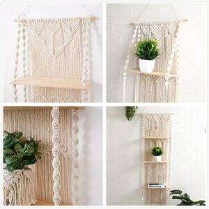 Chaokui Macrame Wall Hanging Shelf 3-Tier,Handmade Boho Macrame Shelf for Plants and Decor, Wall Hanging Shelves to Organize and Decor for Living Room, Bedroom, Bathroom (16'' W/55 H / 3-Tier)