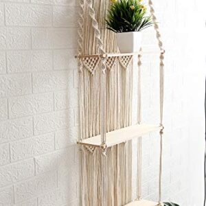 Chaokui Macrame Wall Hanging Shelf 3-Tier,Handmade Boho Macrame Shelf for Plants and Decor, Wall Hanging Shelves to Organize and Decor for Living Room, Bedroom, Bathroom (16'' W/55 H / 3-Tier)