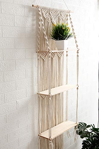 Chaokui Macrame Wall Hanging Shelf 3-Tier,Handmade Boho Macrame Shelf for Plants and Decor, Wall Hanging Shelves to Organize and Decor for Living Room, Bedroom, Bathroom (16'' W/55 H / 3-Tier)