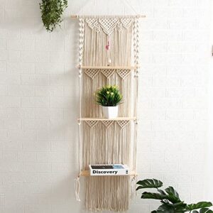 Chaokui Macrame Wall Hanging Shelf 3-Tier,Handmade Boho Macrame Shelf for Plants and Decor, Wall Hanging Shelves to Organize and Decor for Living Room, Bedroom, Bathroom (16'' W/55 H / 3-Tier)