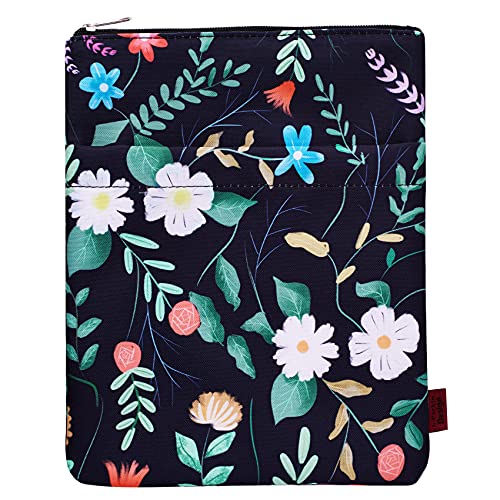 Book Sleeve Black Floral Book Protector , Book Covers for Paperbacks, Washable Fabric, Book Sleeves with Zipper, Medium 11 Inch X 8.7 Inch Book Lover Gifts