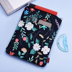 Book Sleeve Black Floral Book Protector , Book Covers for Paperbacks, Washable Fabric, Book Sleeves with Zipper, Medium 11 Inch X 8.7 Inch Book Lover Gifts