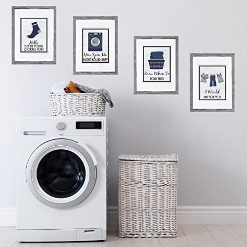 A LuxeHome Royal Navy Blue Gray White Retro Vintage Inspirational Laundry Room 70s 80s Music Song Gifts Rustic Modern Farmhouse Country Home Funny Sayings Quotes Unframed 8”x10”, 8 x 10 Inch