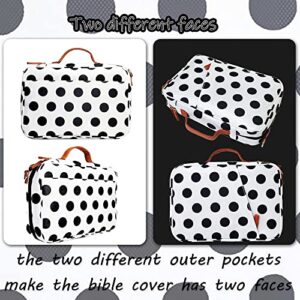 Kzlaonef Bible Cover for Women, Large Size Bible Case with Shoulder Strap, Bible Bag with Handle/Pockets, Polka dot Bible Cover, Gift for Women Girls