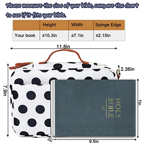 Kzlaonef Bible Cover for Women, Large Size Bible Case with Shoulder Strap, Bible Bag with Handle/Pockets, Polka dot Bible Cover, Gift for Women Girls