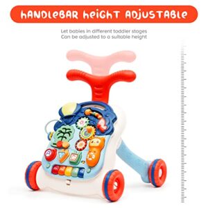 Baby Learning Walker 3 in 1 Sit-to-Stand Learning Walker Kids Activity Center with Weight Gain Design Table Lights Music Phone Multifunction Educational Push Toy for Toddlers Boys Girls (Colorful)