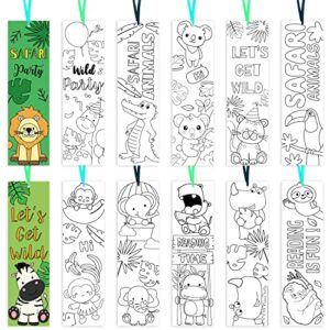 3sscha 75pcs color your own safari animals bookmarks for kids diy coloring blank bookmark including giraffe lion sloth monkey monstera painting bookmark school wild party supplies goodie bag fillers